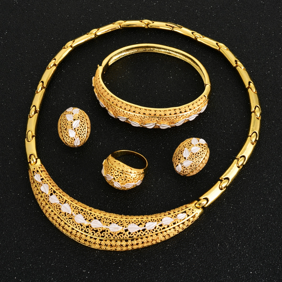Delicate Big Gold Plated 4 Piece Jewelry Set