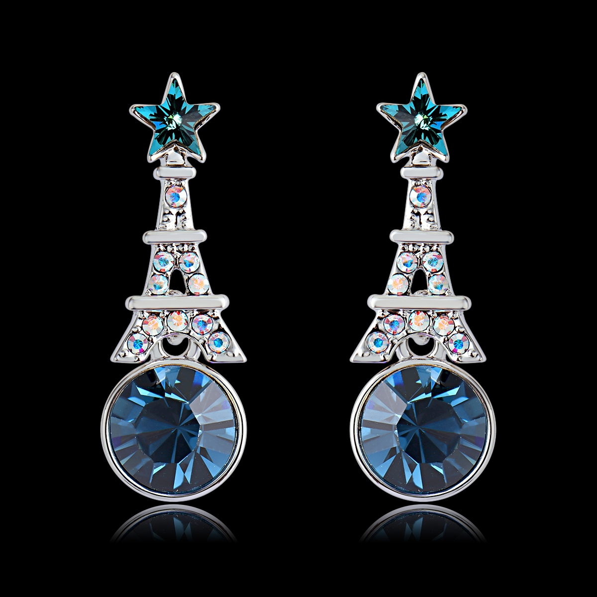 Brand New Blue Swarovski Element Dangle Earrings with SGS/ISO Certification