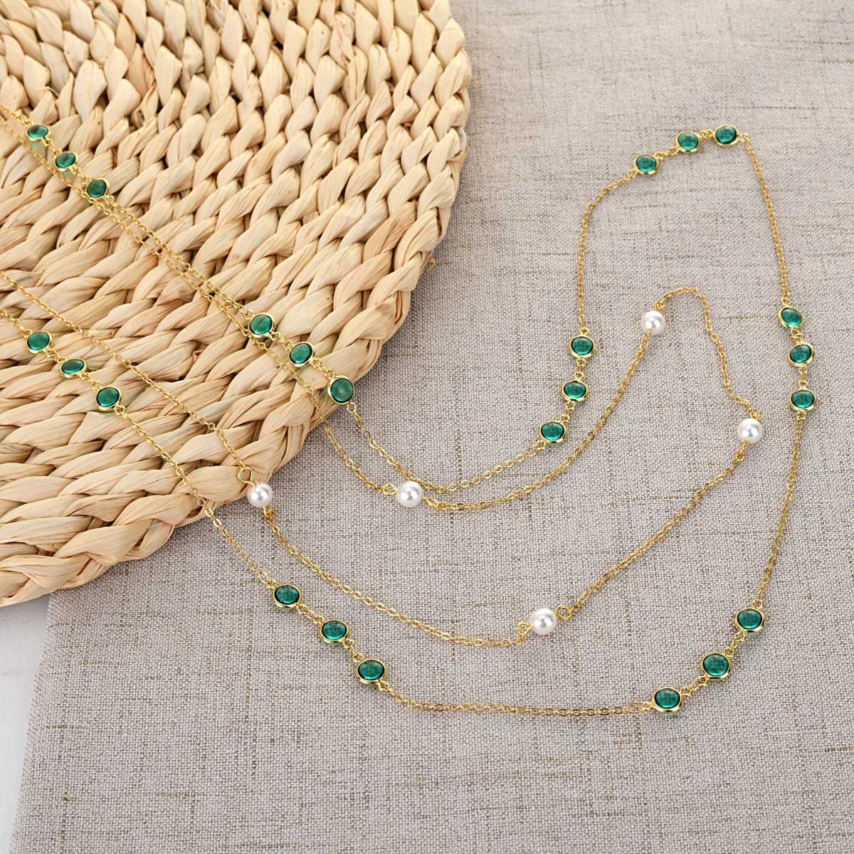 New Season Green Artificial Pearl Long Chain Necklace Factory Direct