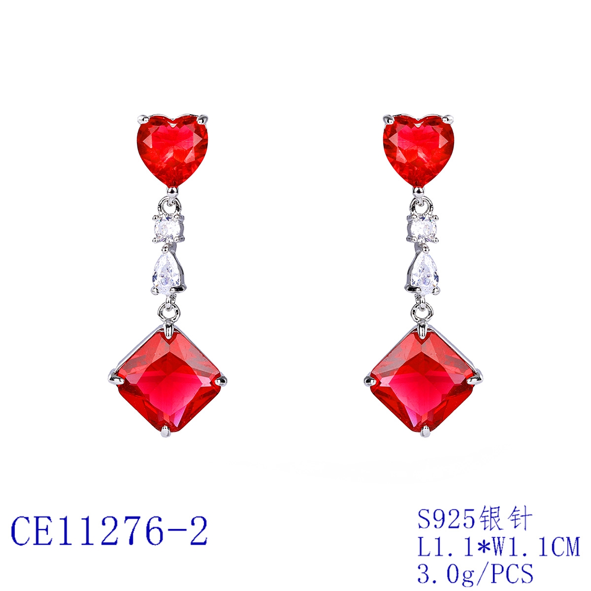 Unique Cubic Zirconia Red Dangle Earrings