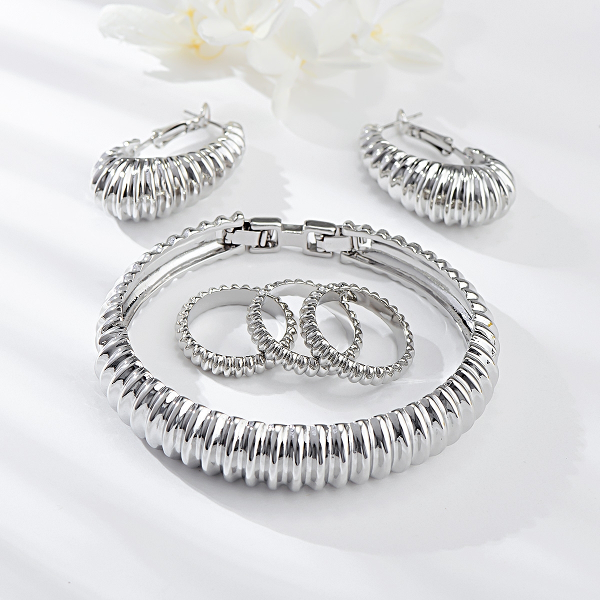 Delicate Big Gold Plated 3 Piece Jewelry Set